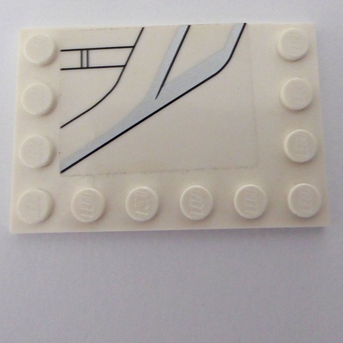 LEGO White Tile 4 x 6 with Studs on 3 Edges with Silver and Black Lines ...