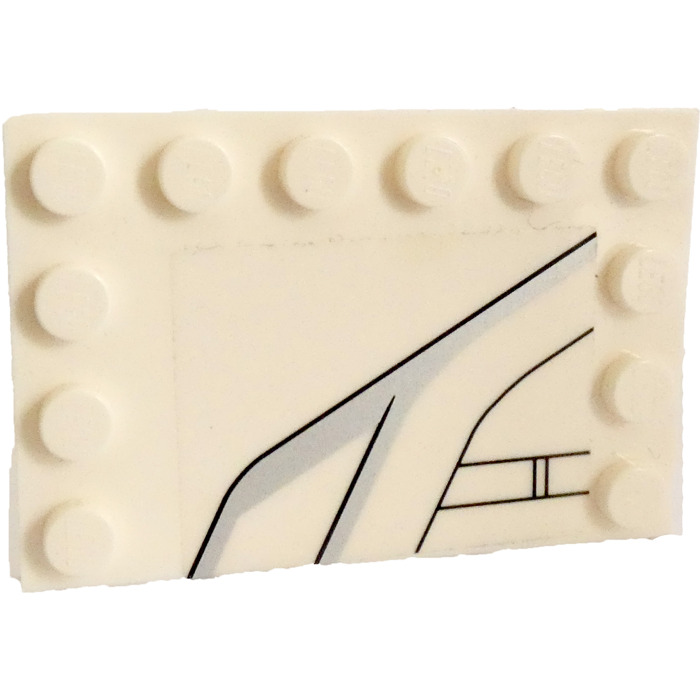 LEGO White Tile 4 x 6 with Studs on 3 Edges with Silver and Black Lines ...