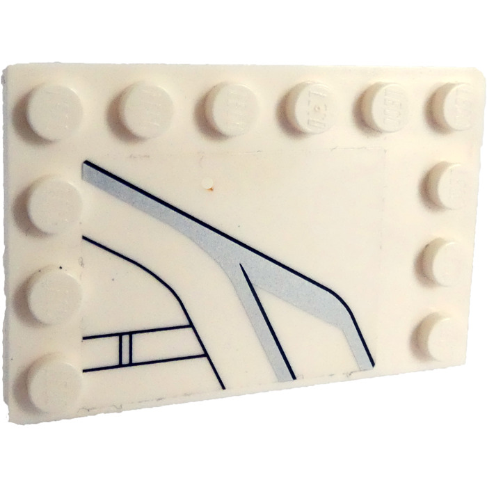 LEGO White Tile 4 x 6 with Studs on 3 Edges with Silver and Black Lines ...