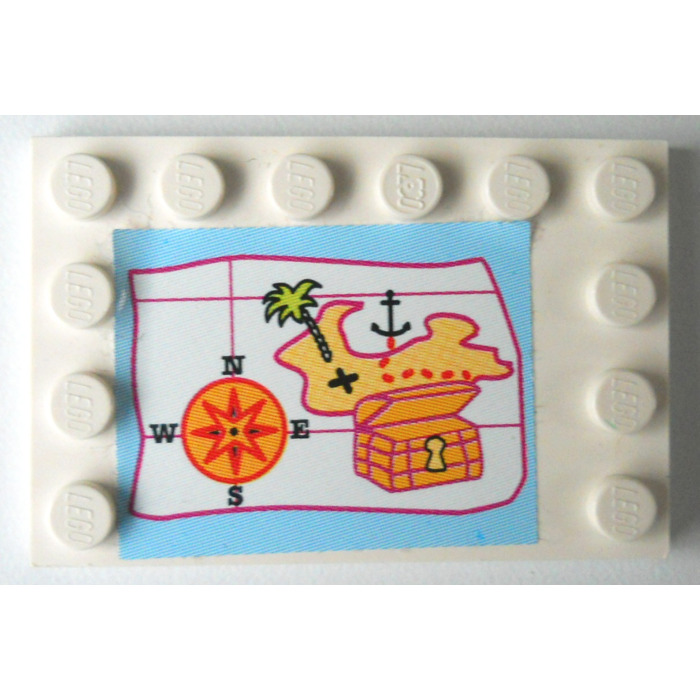 LEGO White Tile 4 x 6 with Studs on 3 Edges with Treasure Map Sticker ...