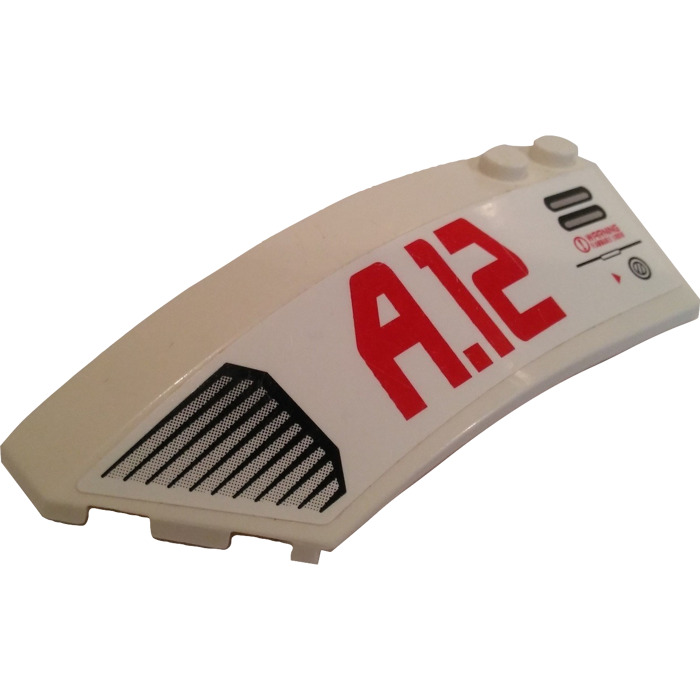 LEGO White Wedge 3 x 8 x 2 Curved Left with A.12 and Vents Sticker ...