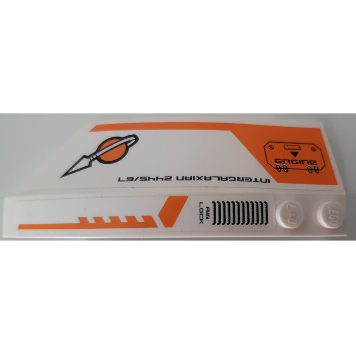 LEGO White Wedge 3 x 8 x 2 Curved Right with "Engine", "Intergalaxian ...