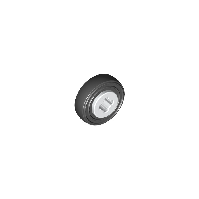 LEGO White Wheel Rim Ø8 x 6.4 without Side Notch with Black Tire Ø14 x ...