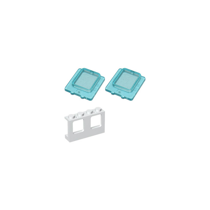 LEGO White Window 1 x 4 x 2 (Plane) with Transparent Light Blue Glass ...