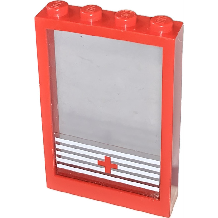 LEGO Window Frame 1 x 4 x 5 with Fixed Glass with White Lines and Red ...