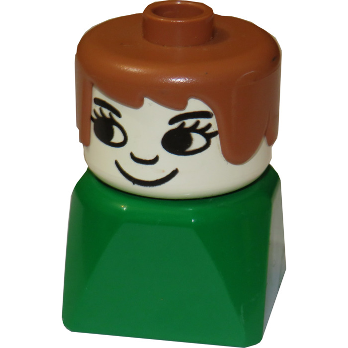 LEGO Woman with Brown Hair and Nose on Green Base Duplo Figure | Brick ...