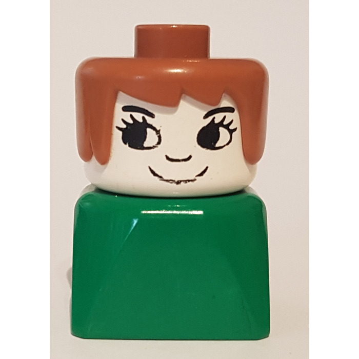 LEGO Woman with Brown Hair and Nose on Green Base Duplo Figure | Brick ...