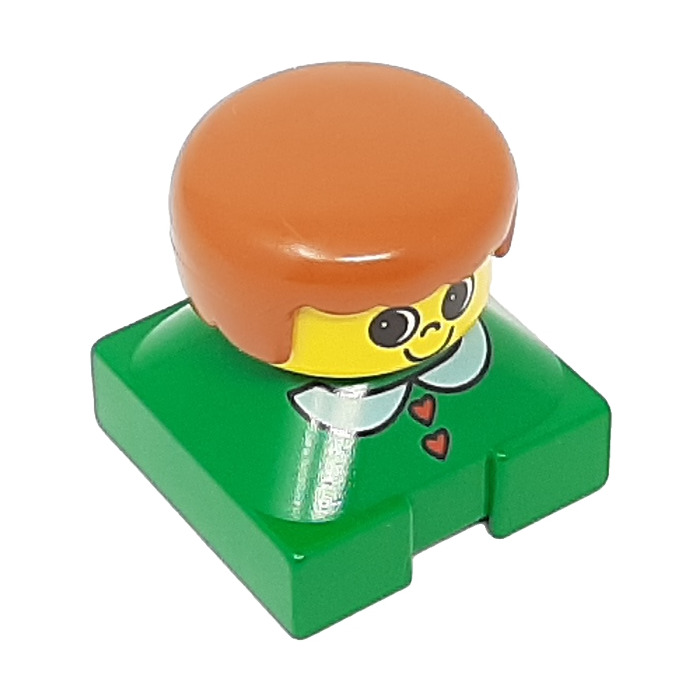 LEGO Woman with Dark Orange Hair and Heart Buttons on Green Base Duplo ...