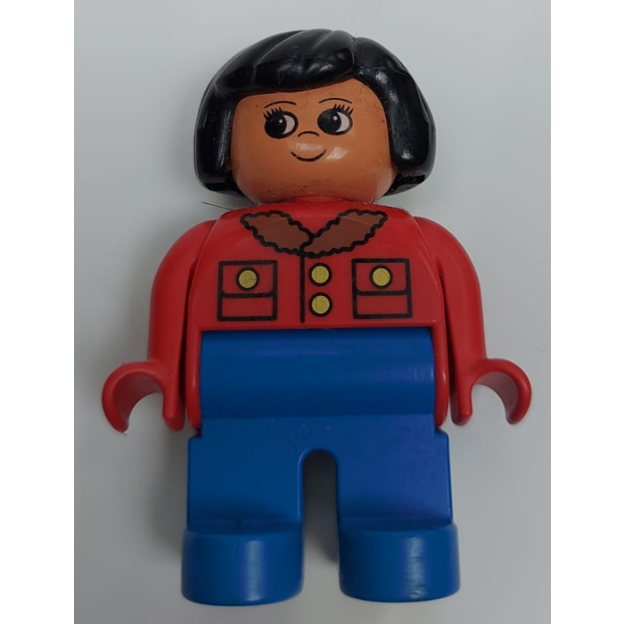 LEGO Woman with Red Jacket with Fur Collar and Black Hair Duplo Figure ...