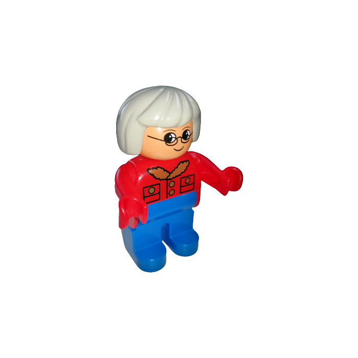 LEGO Woman with Red Jacket with Fur Collar and Gray Hair Duplo Figure ...