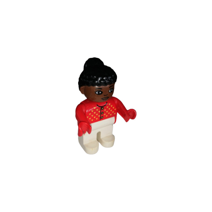 LEGO Woman with Red Top with Yellow V Stitching and White Legs | Brick ...