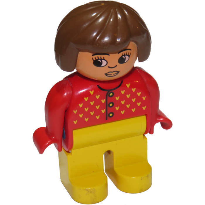LEGO Woman with Red Top with Yellow V Stitching and Yellow Legs ...