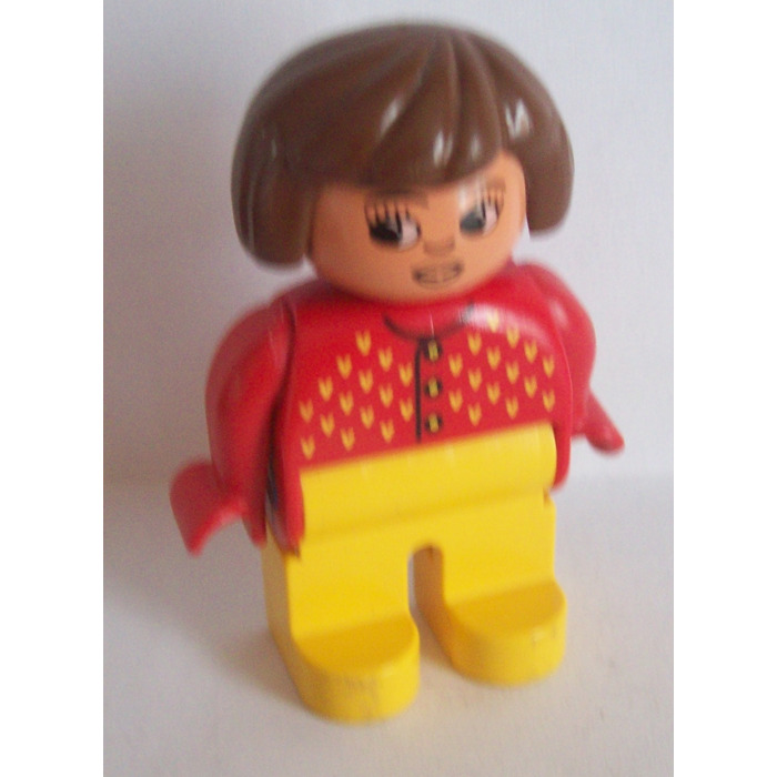 LEGO Woman with Red Top with Yellow V Stitching and Yellow Legs ...