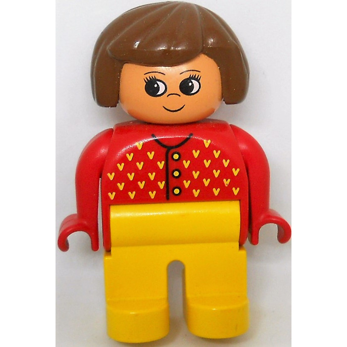 LEGO Woman with Red Top with Yellow V Stitching and Yellow Legs ...