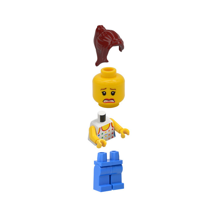 LEGO Woman with White Shirt with Rainbow Stars, Red Ponytail Minifigure ...