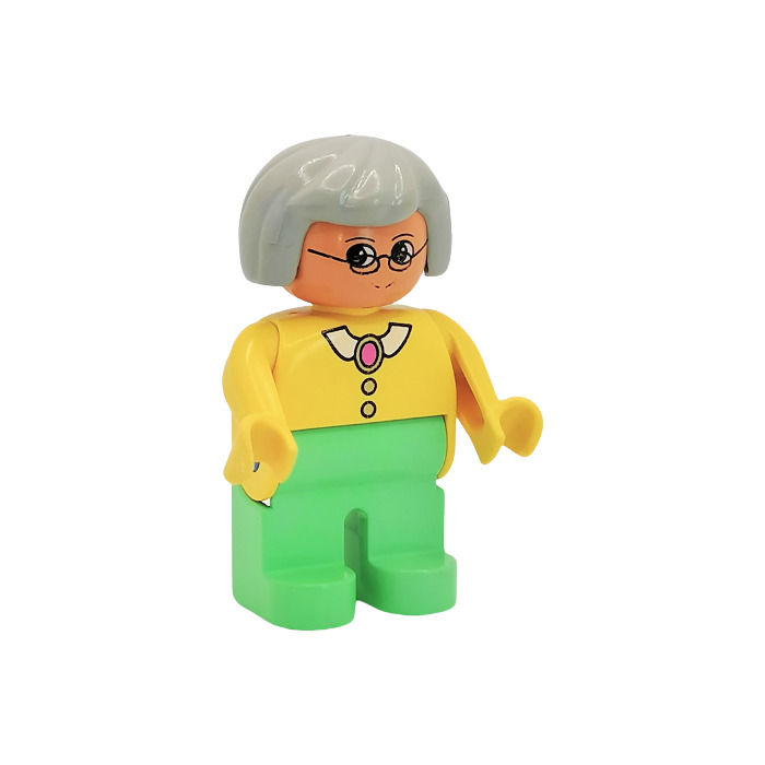 LEGO Woman with Yellow Blouse and Gray Hair with Medium Green Legs ...