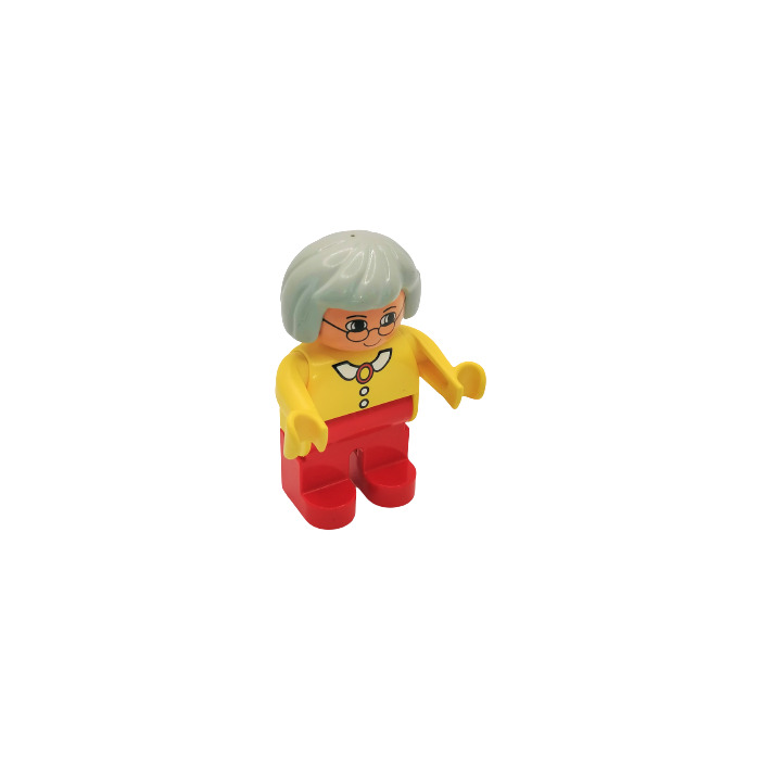 LEGO Woman with Yellow Blouse and Gray Hair with Red Legs Duplo Figure ...