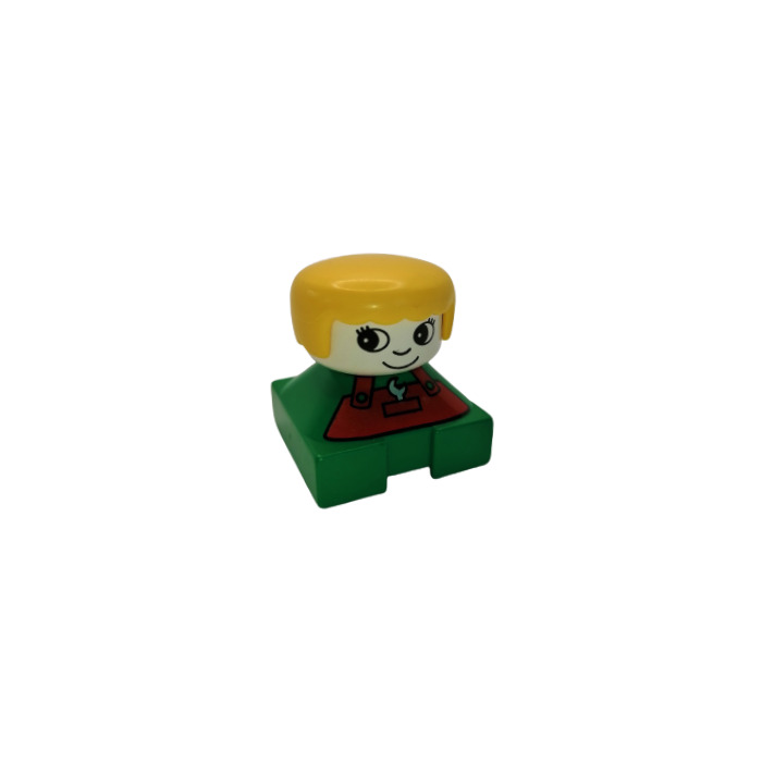 LEGO Woman with Yellow Hair and Overalls on Green Base Duplo Figure ...