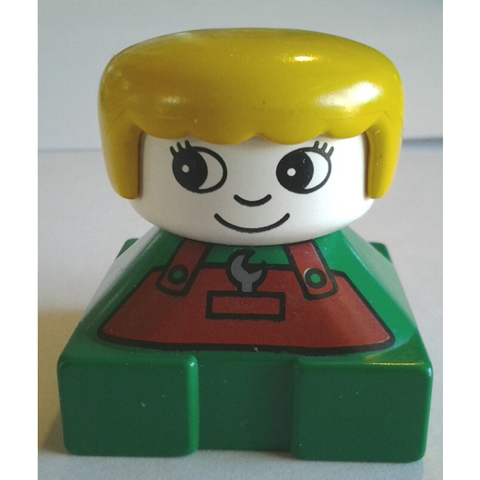 LEGO Woman with Yellow Hair and Overalls on Green Base Duplo Figure ...