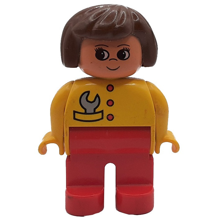 LEGO Woman with Yellow Top with Wrench Duplo Figure (Turned Up Nose ...