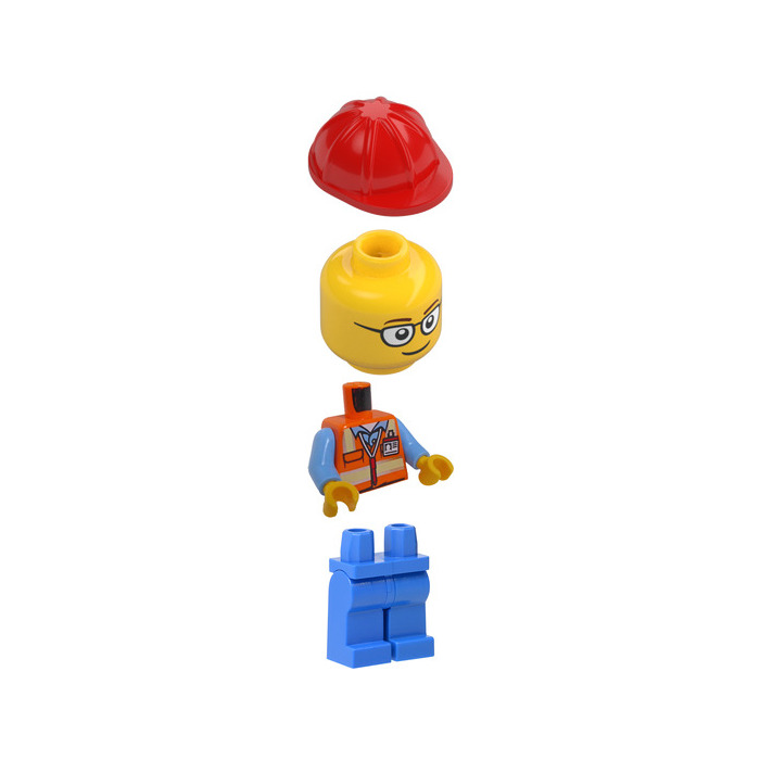 LEGO Worker with Safety Vest, Red Construction Helmet, Glasses ...