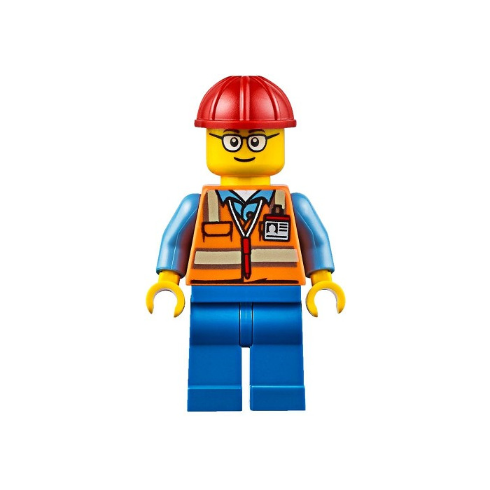 LEGO Worker with Safety Vest, Red Construction Helmet, Glasses ...