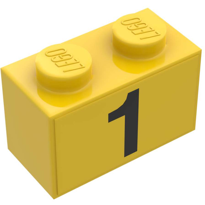 LEGO Yellow Brick 1 x 2 with Black "1" Sticker from Set 374-1 with ...