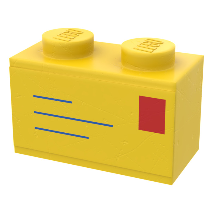 LEGO Yellow Brick 1 x 2 with Envelope Mail Sticker with Bottom Tube ...