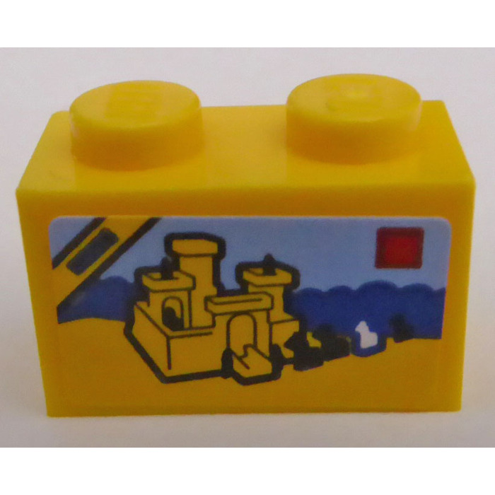 LEGO Yellow Brick 1 x 2 with Sand Castle Sticker with Bottom Tube (3004 ...