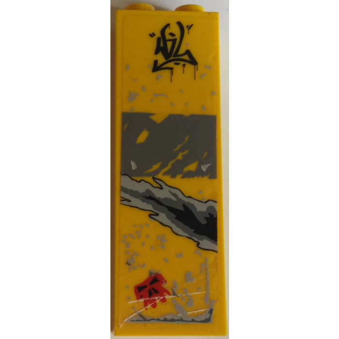 LEGO Yellow Brick 1 x 2 x 5 with Red Skull, Graffiti Sticker with Stud ...