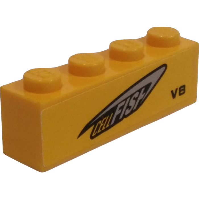 LEGO Yellow Brick 1 x 4 with Cellfish and V8 (Left) Sticker (3010 ...