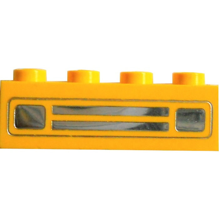 LEGO Yellow Brick 1 x 4 with Chrome Silver Car Grille and Headlights ...