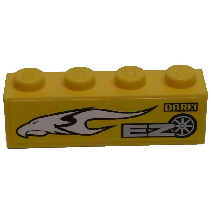 LEGO Yellow Brick 1 x 4 with 'EZ', 'DARX' and White Eagle Sticker (3010 ...