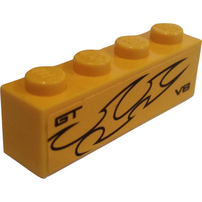 LEGO Yellow Brick 1 x 4 with GT V8 and Flames (Left) Sticker (3010 ...
