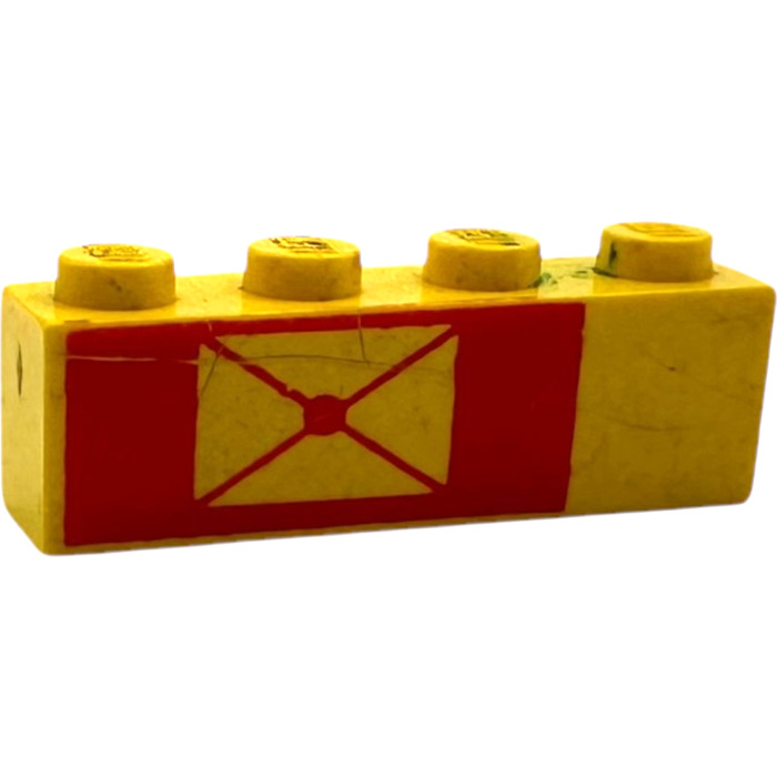 LEGO Yellow Brick 1 x 4 with Mail Envelope , outline left (3010 ...