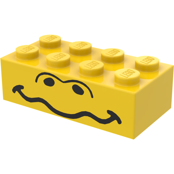 LEGO Yellow Brick 2 x 4 with Unibrow Eyes and Wavy Mouth (83041 / 83841 ...