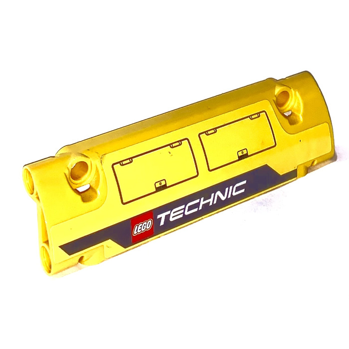 LEGO Yellow Curved Panel 11 x 3 with 2 Pin Holes with LEGO TECHNIC logo ...