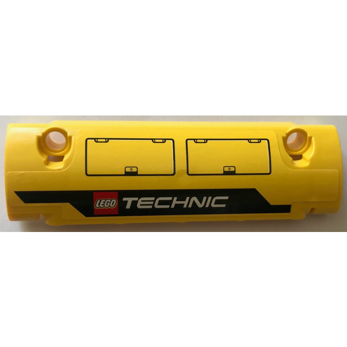 LEGO Yellow Curved Panel 11 x 3 with 2 Pin Holes with LEGO TECHNIC logo ...