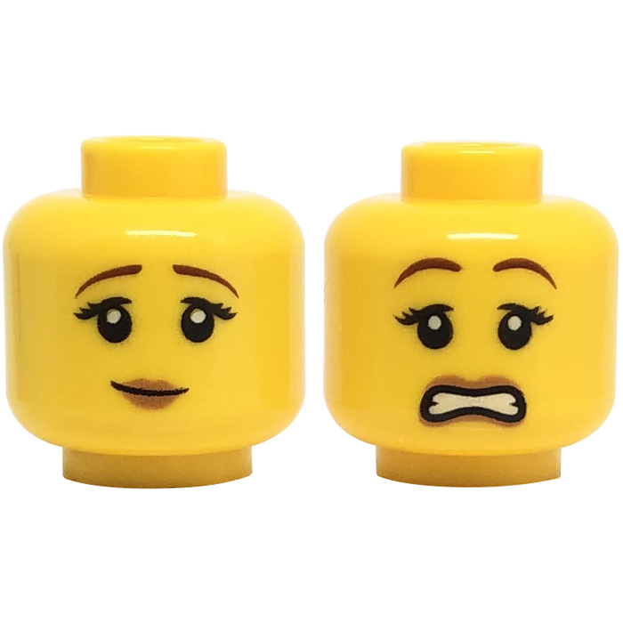LEGO Yellow Dual Sided Female Head with Worried / Scared Face (3626 / ...