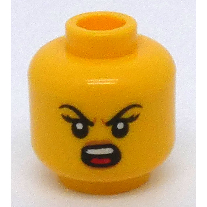 LEGO Yellow Dual Sided Female with Black Eyebrows, Pink Lips / Roaring ...