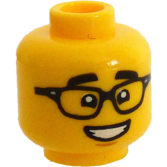 LEGO Yellow Dual Sided Male Head with Glasses and Wide Open Smile ...