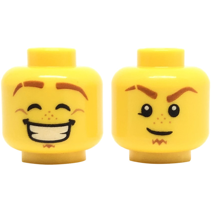 LEGO Yellow Dual-Sided Minifig Head with Dark Orange Eyebrows and ...