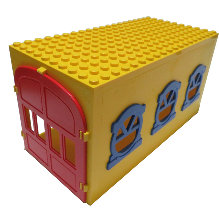 LEGO Yellow Fabuland Garage Block with Blue Windows and Red Doors ...