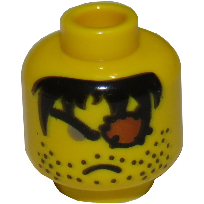 LEGO Head with Brown Eyepatch, Black Stubble Beard, Frown and Gray Eye ...