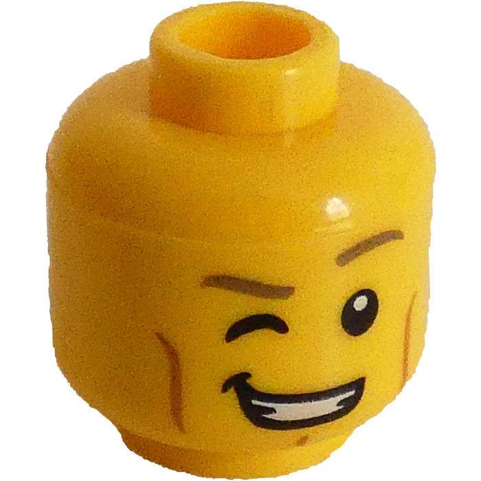 LEGO Head with Dark Tan Eyebrows, Cheek Lines, Smile and Right Eye ...
