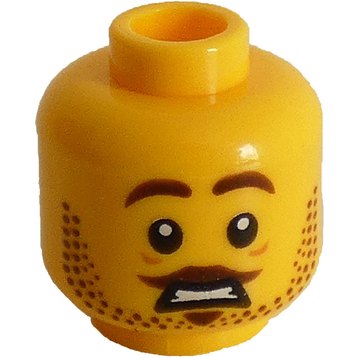 LEGO Yellow Head with Stubble, Handlebar Moustache and Serious/Scared ...