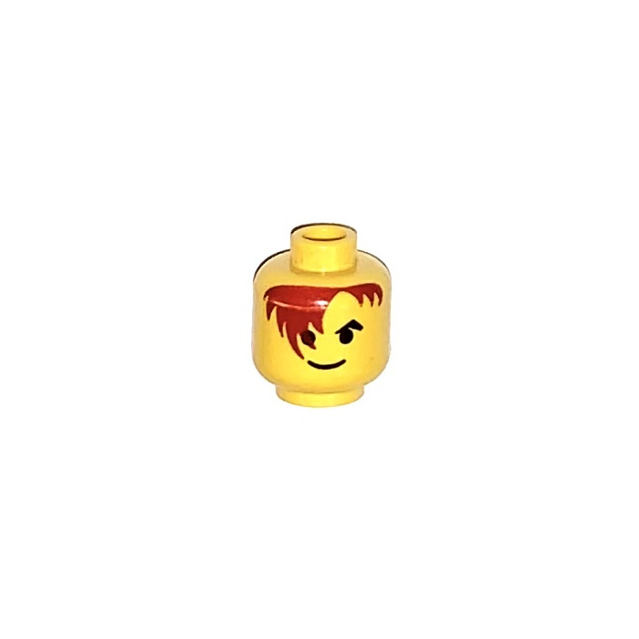 LEGO Yellow Minifig Head with Brown Hair over Eye and Black Eyebrows ...