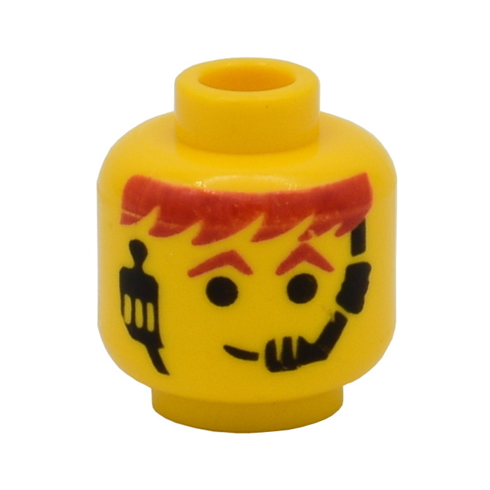 LEGO Yellow Minifig Head with Headset Over Red Orange Hair & Eyebrows ...