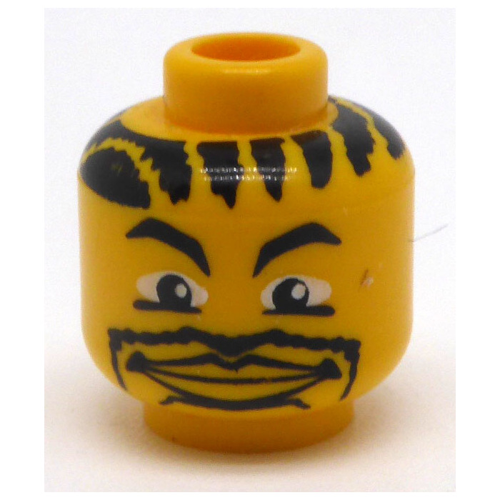 LEGO Yellow Minifigure Head with Black Hair and Moustache, Thick Lips ...