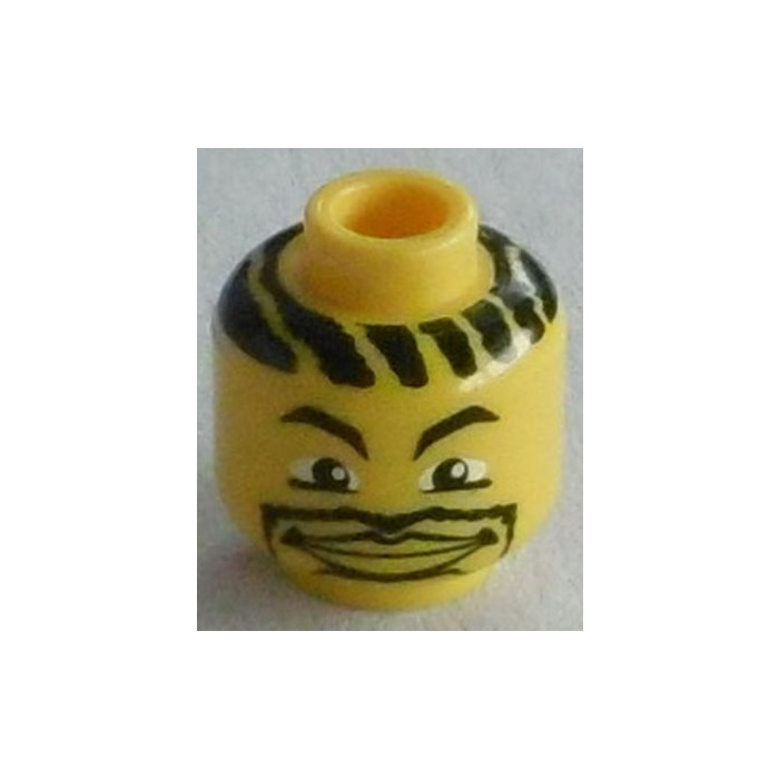LEGO Yellow Minifigure Head with Black Hair and Moustache, Thick Lips ...